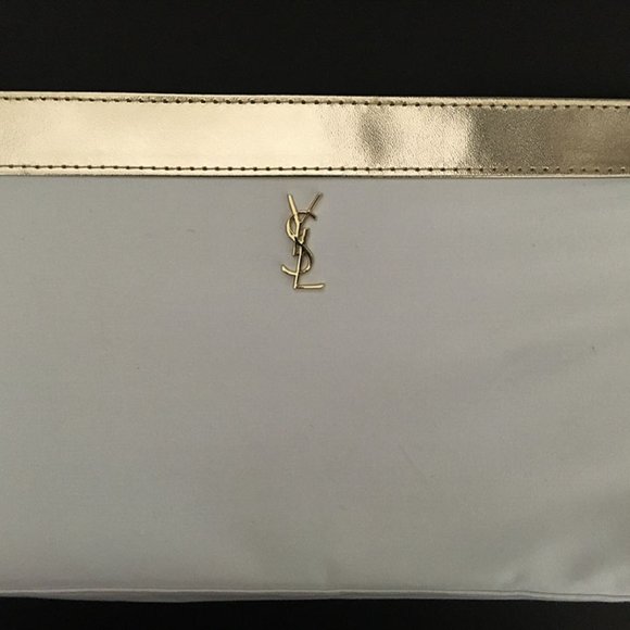 Yves Saint Laurent | Bags | Ysl White Trousse Pouch Gold Trim Around ...